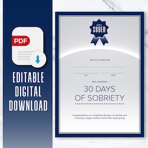 30 Days Sober Certificate - Digital Download - Etsy