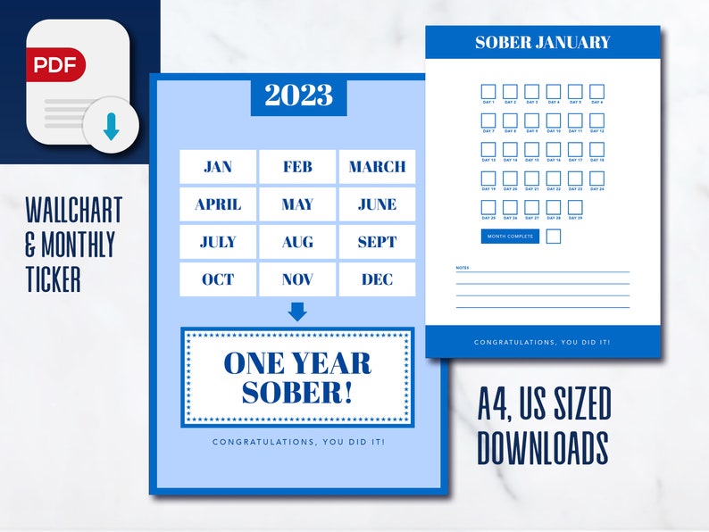 Sober Tracker Wall Chart and 2023 Calendar Sober Ticker Sober Printable ...