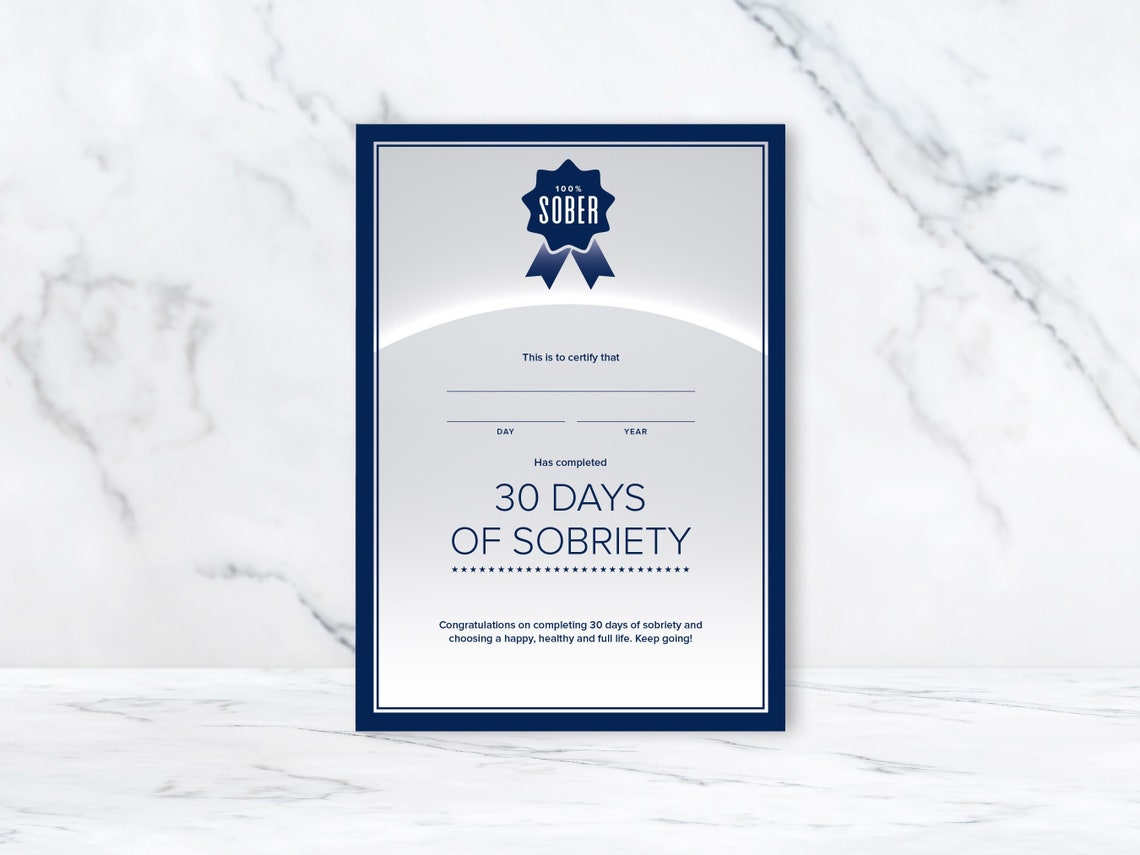 30 Days Sober Certificate - Digital Download - Etsy