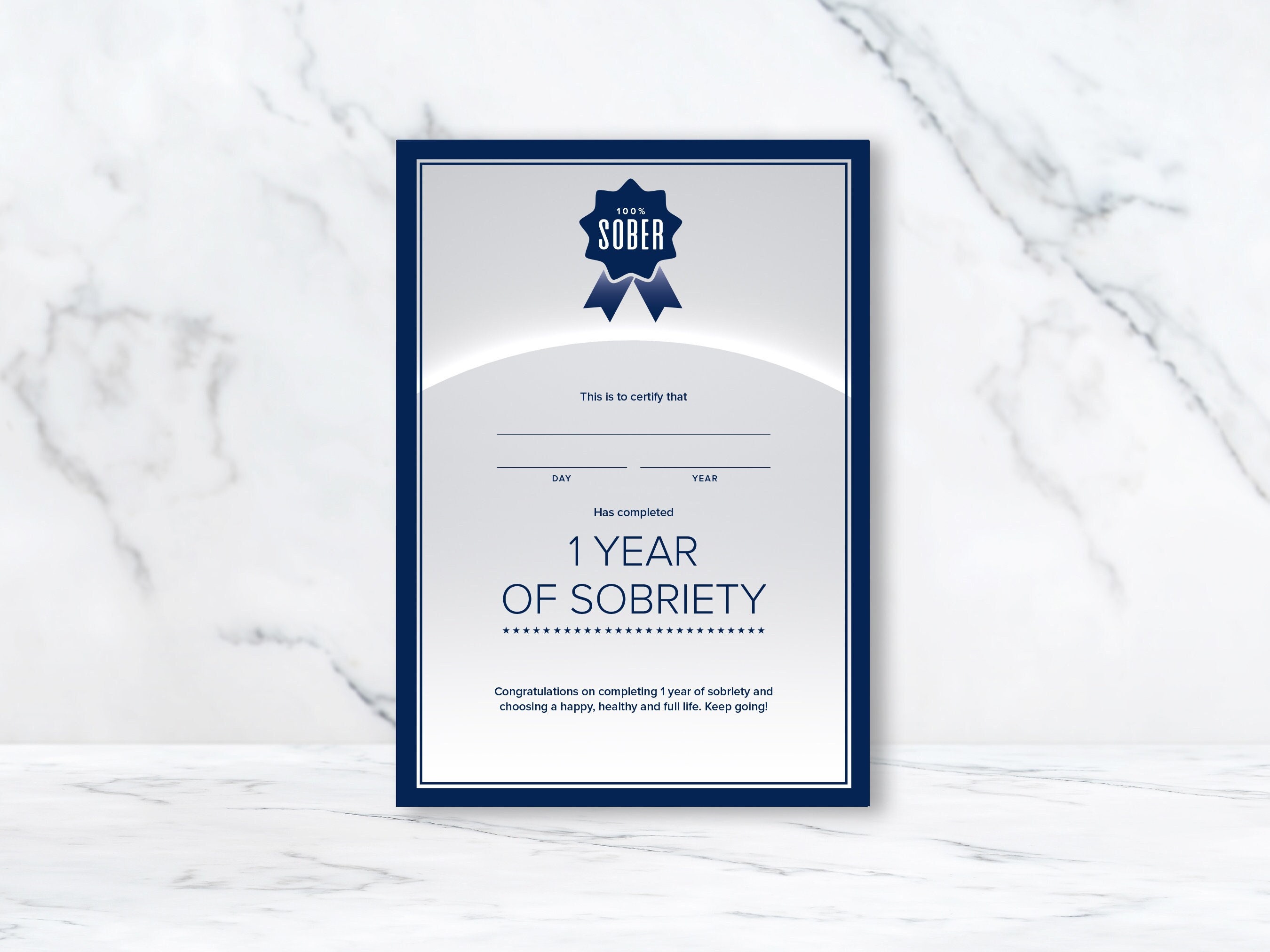 1 Year Sober Certificate - Digital Download - Etsy