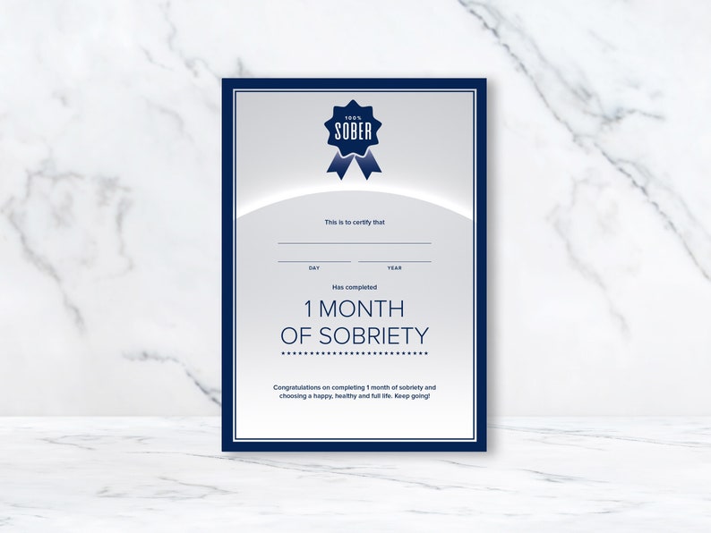 1 Month Sober Certificate - Digital Download - Etsy