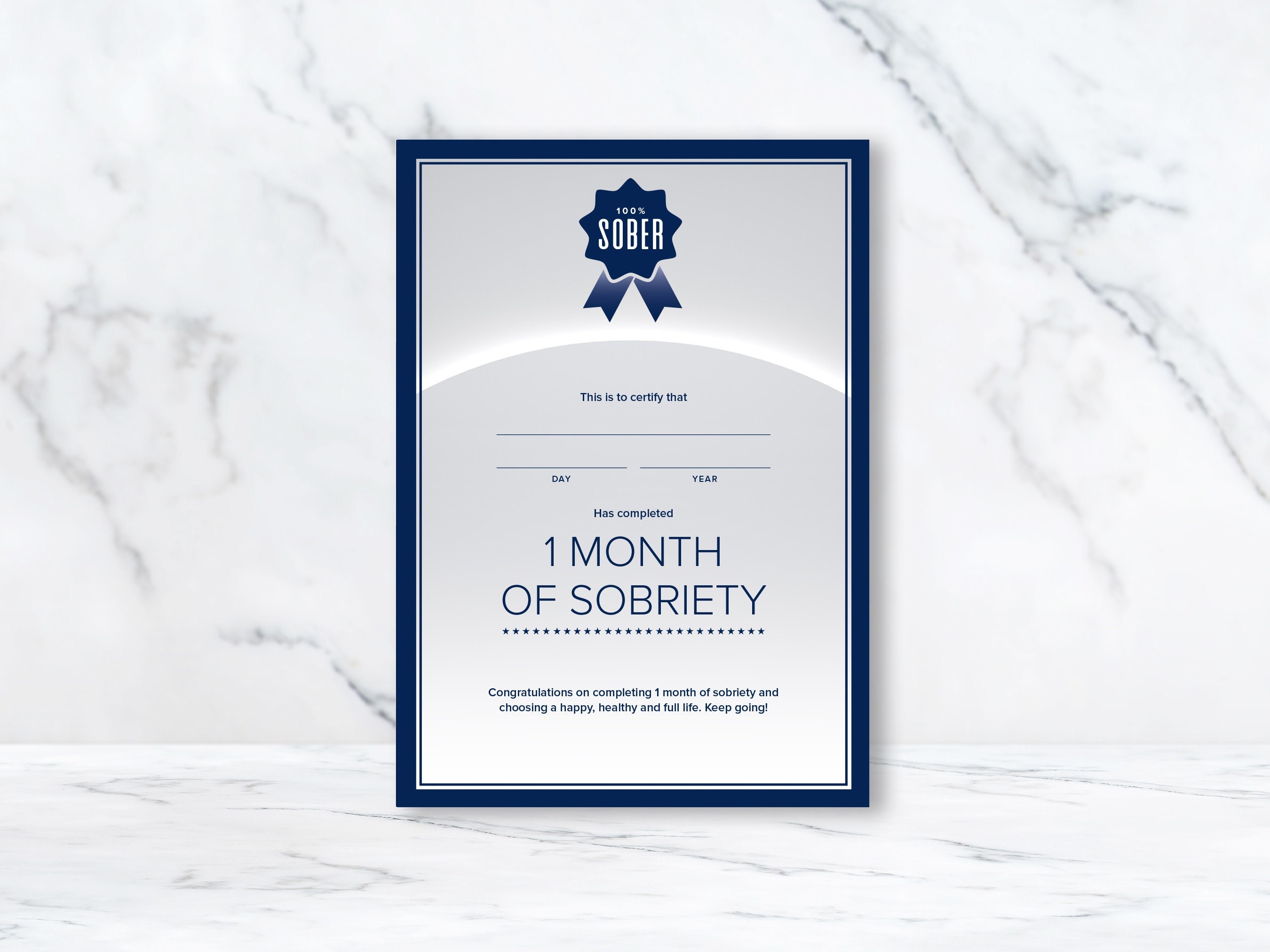 1 Month Sober Certificate - Digital Download - Etsy