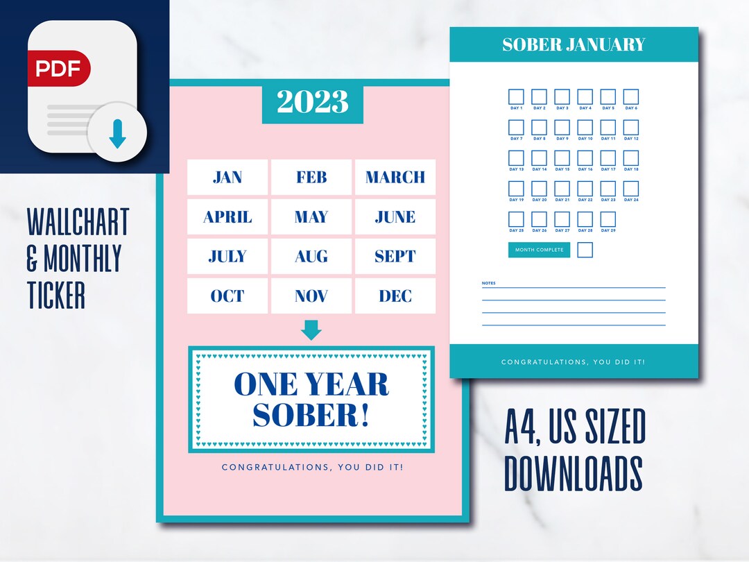 Sober Tracker Wall Chart and 2023 Calendar Sober Ticker Sober Printable ...