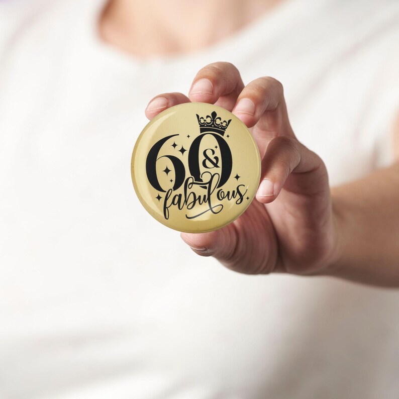60th Birthday Badge Gold Black Milestone Party Pin - Etsy