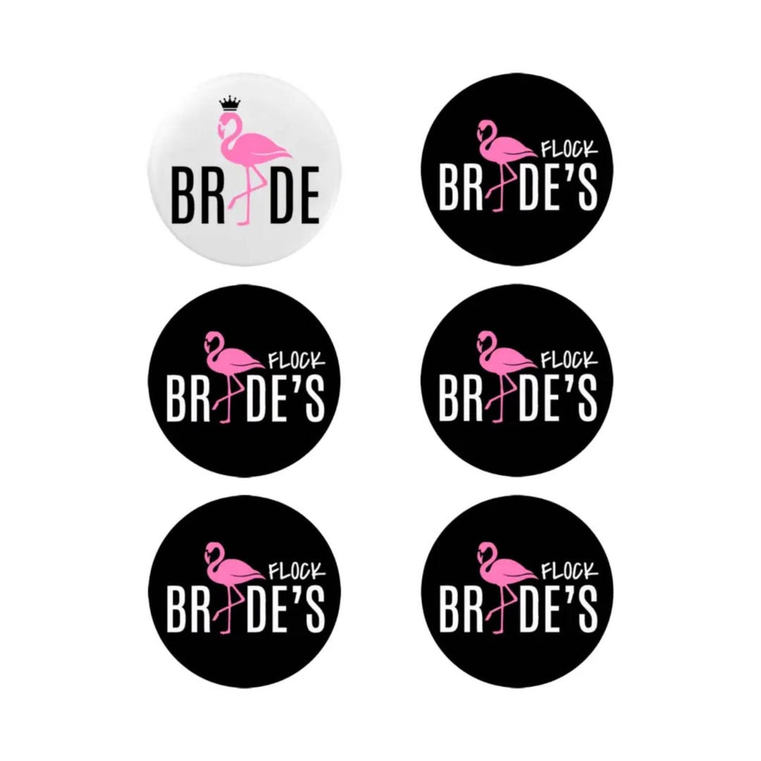 Flamingo Flock Team Bride Badges - Set of 6 Fun Bachelorette Hen Party ...