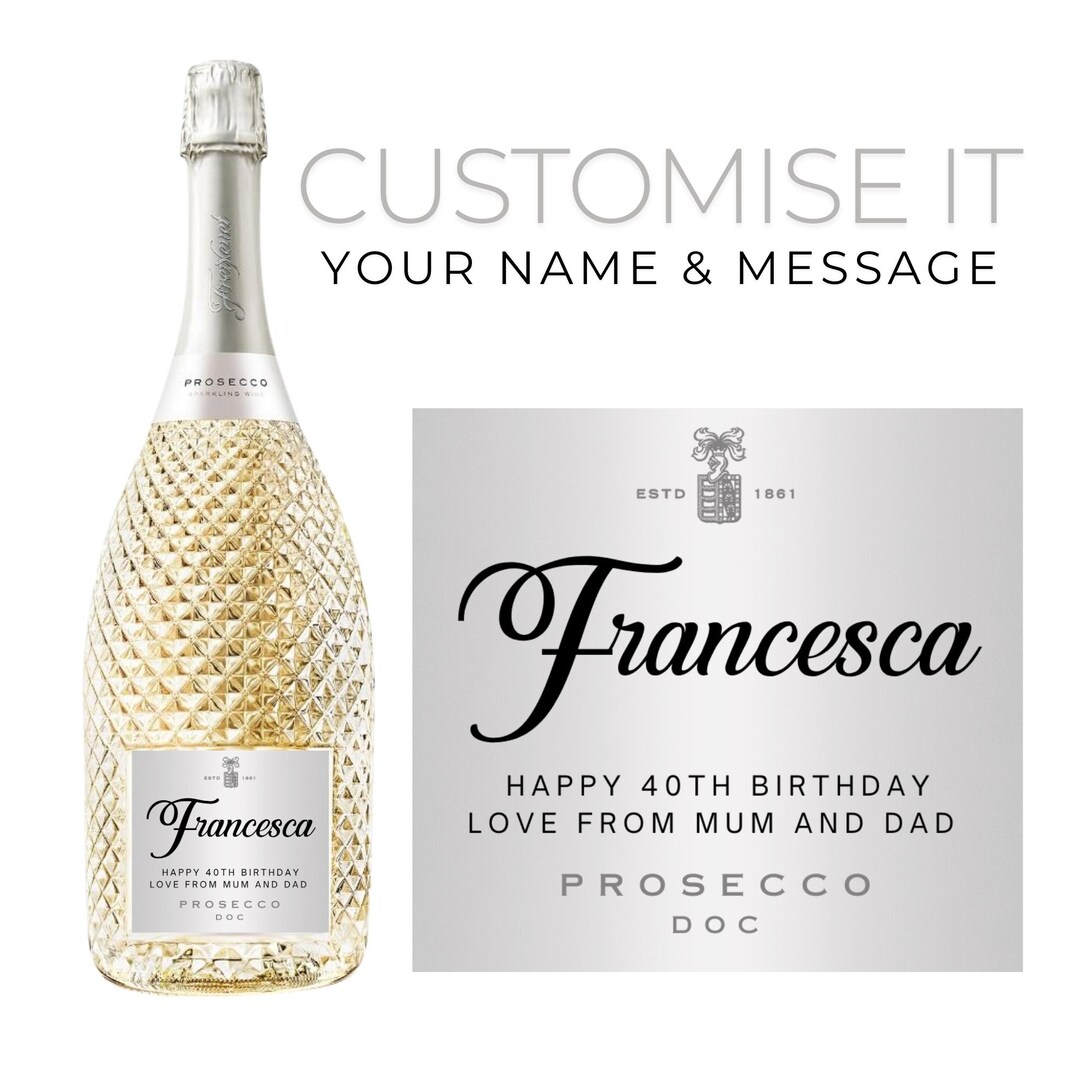 Personalised Prosecco Label Metallic: Custom Wine Bottle Sticker ...
