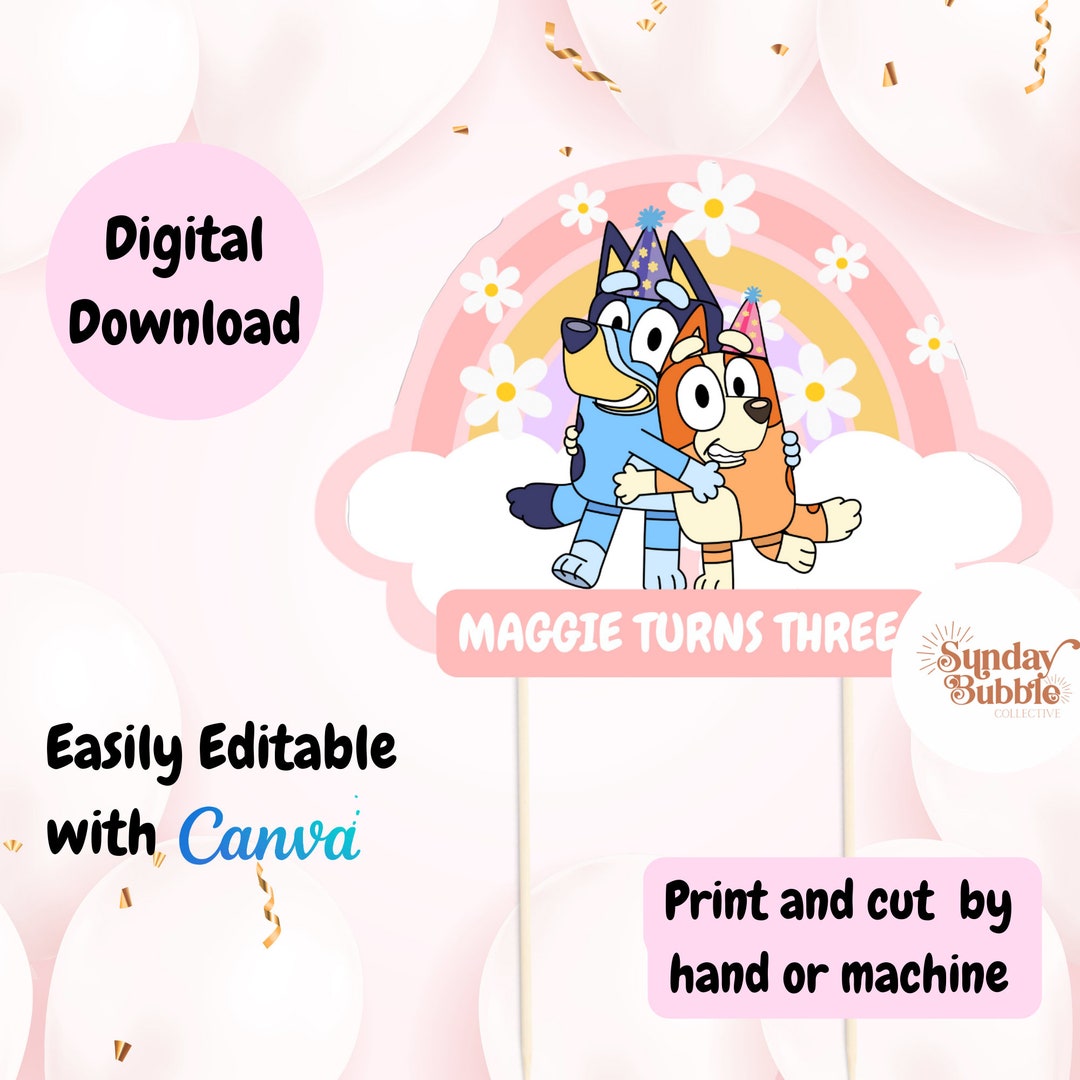 Bluey Inspired Cake Topper Bluey Birthday Cake Bluey Party Rainbow ...