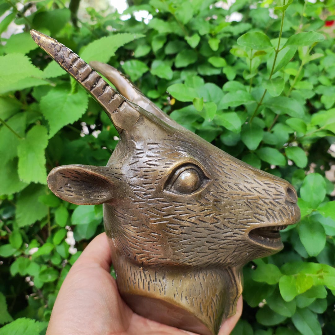 Antique Fengshui 12 Zodiac Copper Sheep Head Statue Old Chinese Brass ...