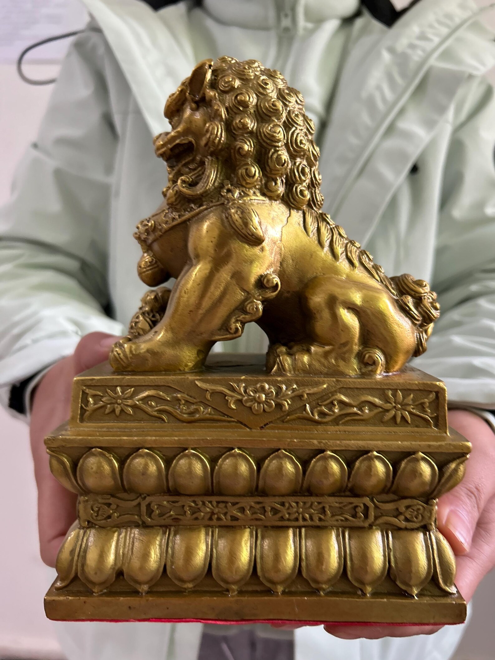 Asiatisk koppar ond Fu Foo Dog lejonstaty par signerad, kinesisk brons ...