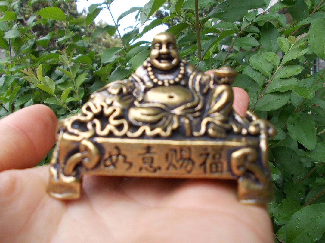 Mini Copper Happy Laugh Maitreya Buddha Wealth Statue,brass Laughing ...