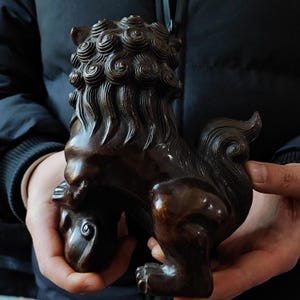 Asian Copper Evil Fu Foo Dog Lion Statue Pair Signed, Old Antiques ...