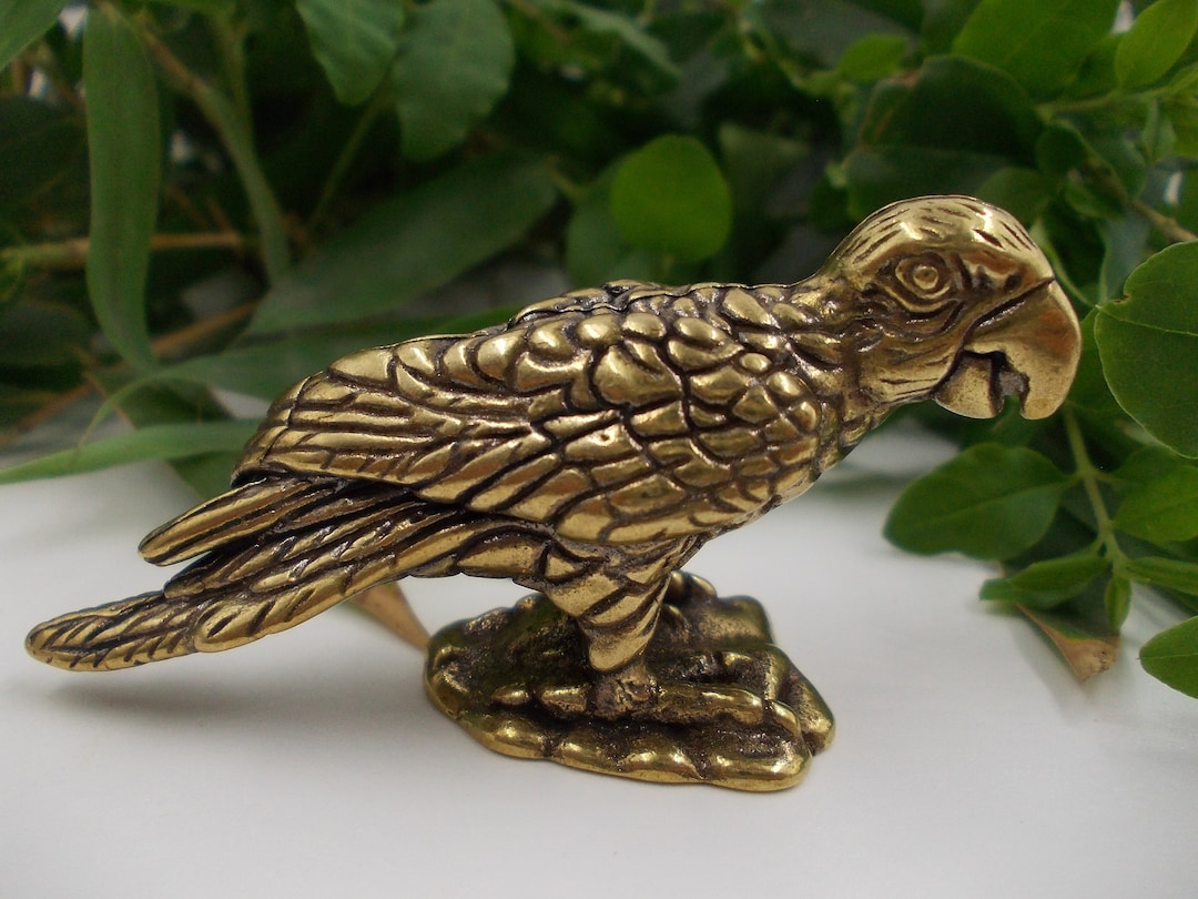 Miniature Solid Copper Simulation Parrot Figurine Model Ornament, Retro ...