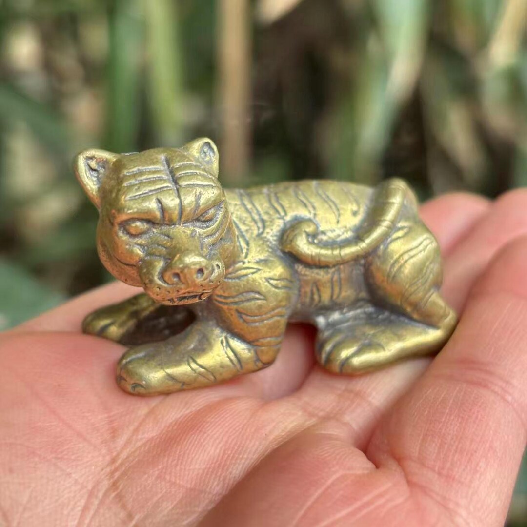 Antique Brass Reclining Tiger Feng Shui Desktop Ornament - Etsy