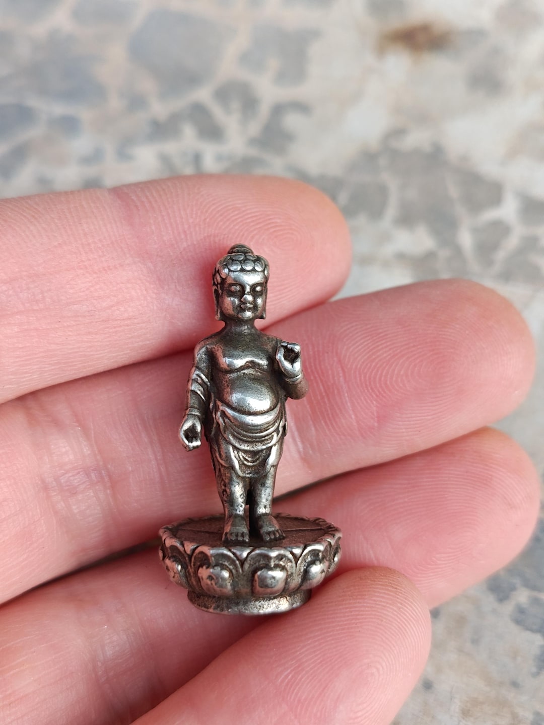 Antique White Copper Mini Dharma Buddha Sitting Buddha, Peace Zen ...