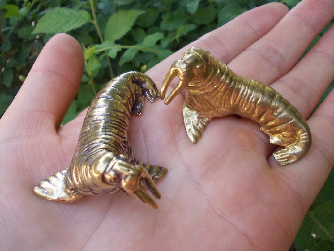 Get 2 Miniature Brass Walrus Figurine Model Ornament Retro Sea Animal ...