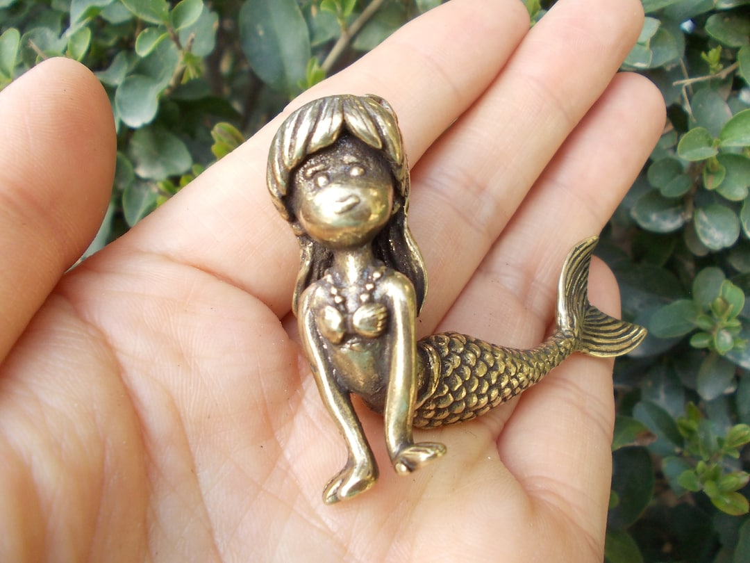 Copper Art Brass Mermaid Statue, Mini Mermaid Figurine Sculpture ...