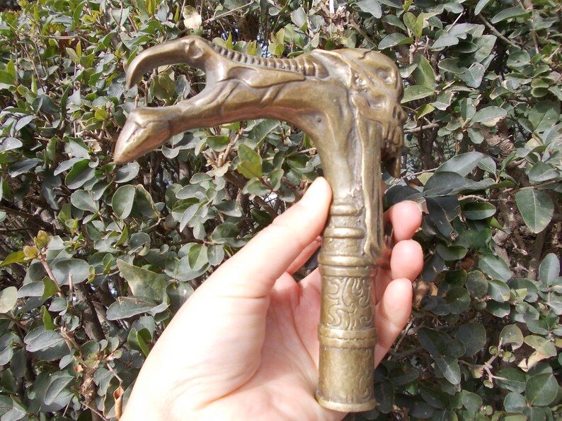 Brass Human Skull Head Handle Walking Cane Antiqued Style Solid Copper ...