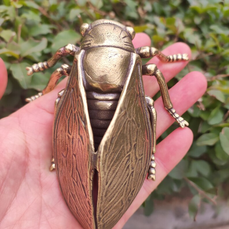 Vintage Halloween Vtg Style Brass Lucky Huge Cicada Statue Insect ...
