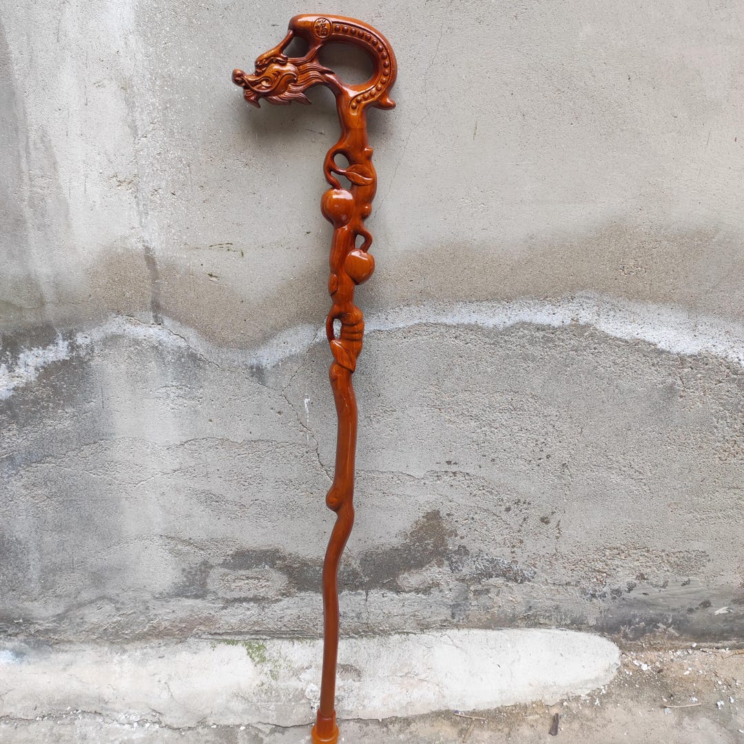 Solid Wood Unique Dragon Cane Walking Stick Hand Carved Dragon Crutch ...
