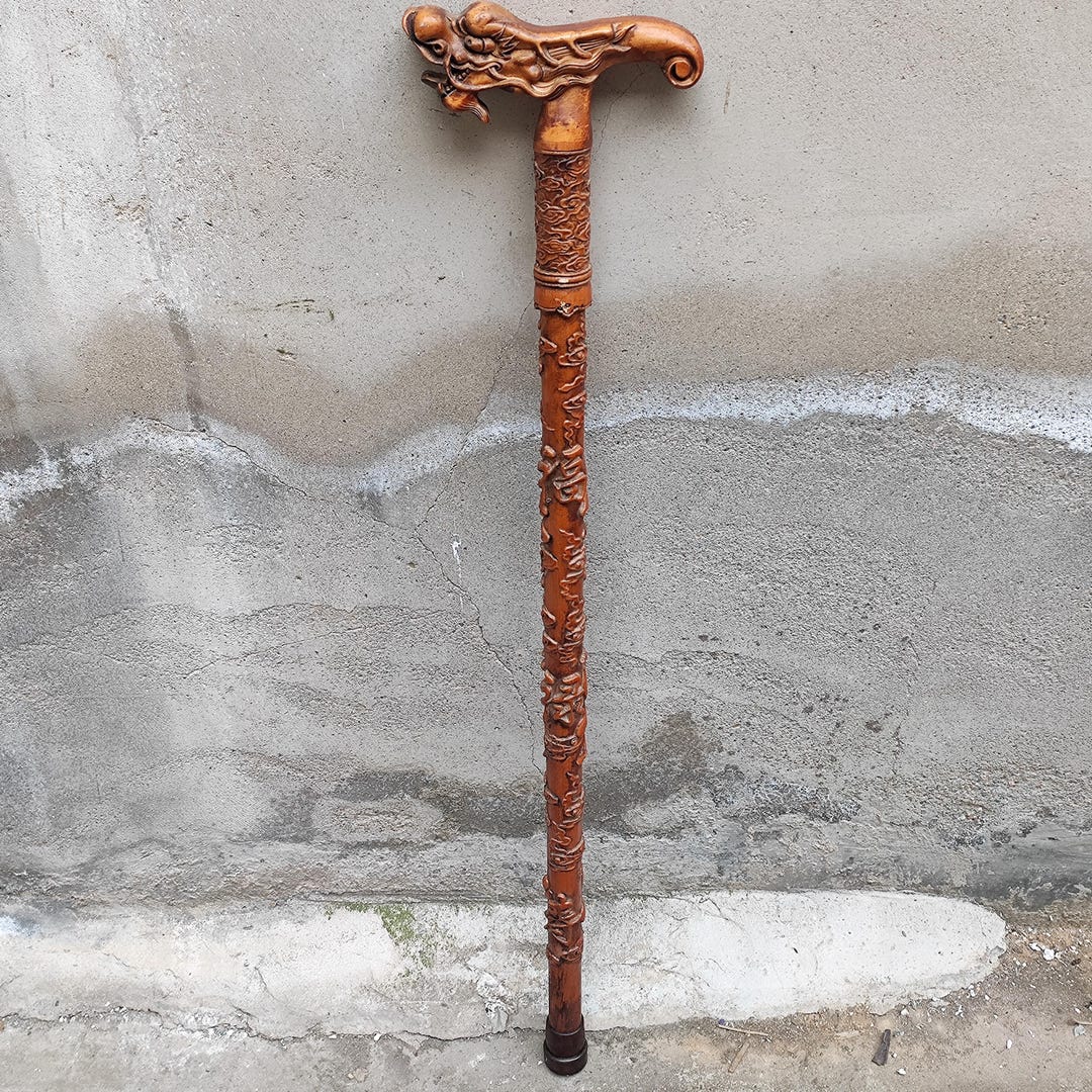 Solid Wood Unique Dragon Cane Walking Stick Hand Carved Dragon Crutch ...