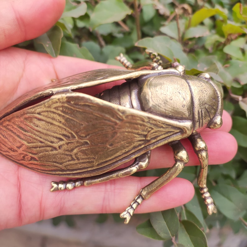 Vintage Halloween Vtg Style Brass Lucky Huge Cicada Statue Insect ...