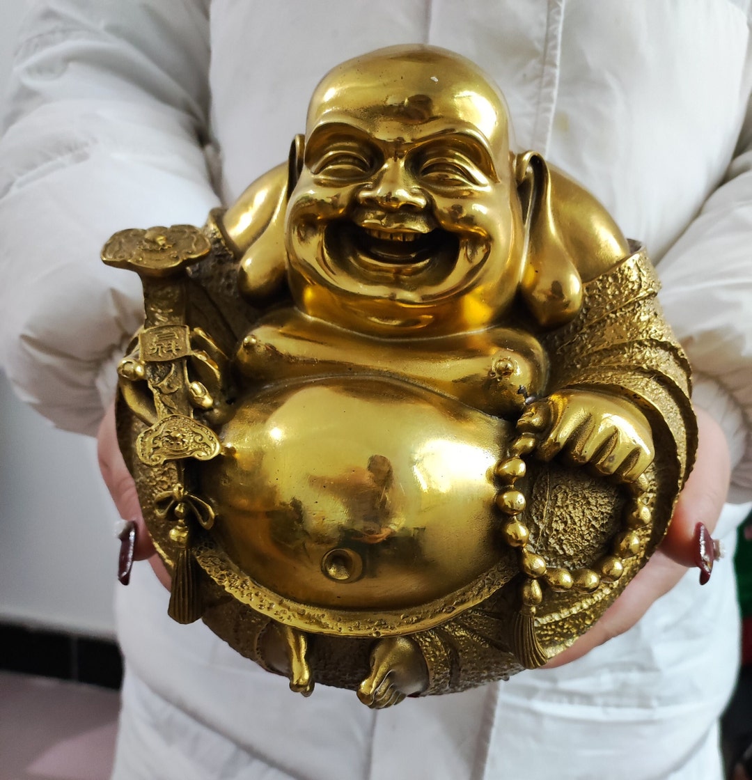 Copper Buddha Statue Outdoor, Altar Bookshelf Desktop Brings Good Luck ...