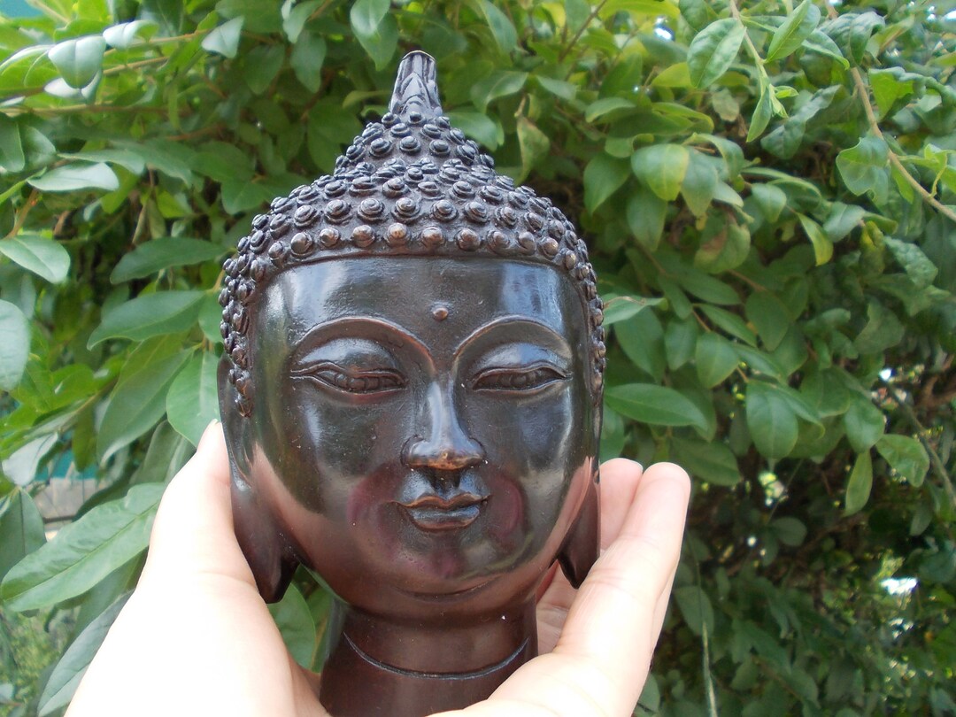 Copper Buddha Head Statue,altar Bookshelf Desktop Brings Good Luck and ...