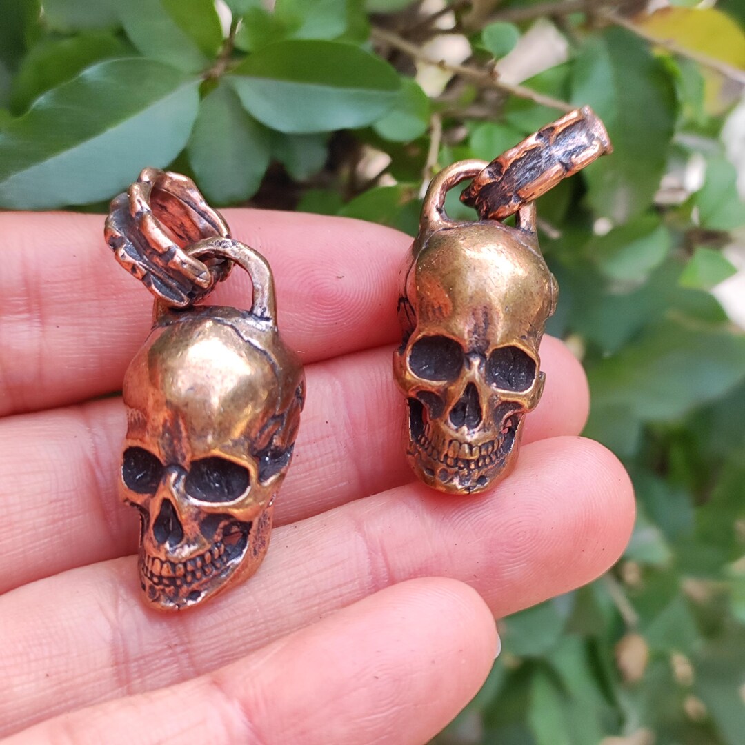 Get 2 Pieces Antique Style Humans Copper Skull Pendant Necklace Men's ...