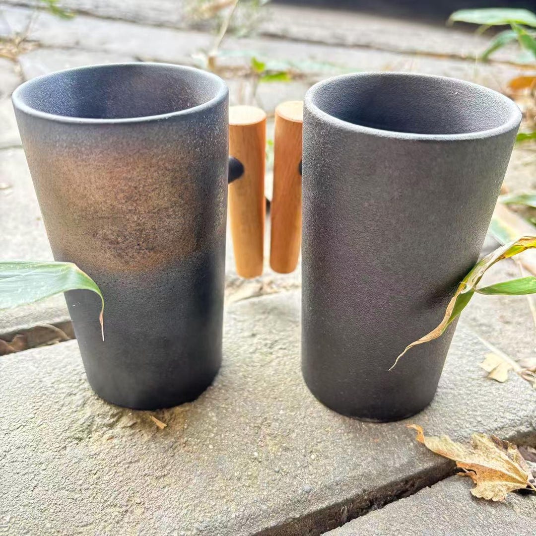 1piece Matte Ceramic Mug With Wooden Handle Everyday Tea and Drink Cup ...
