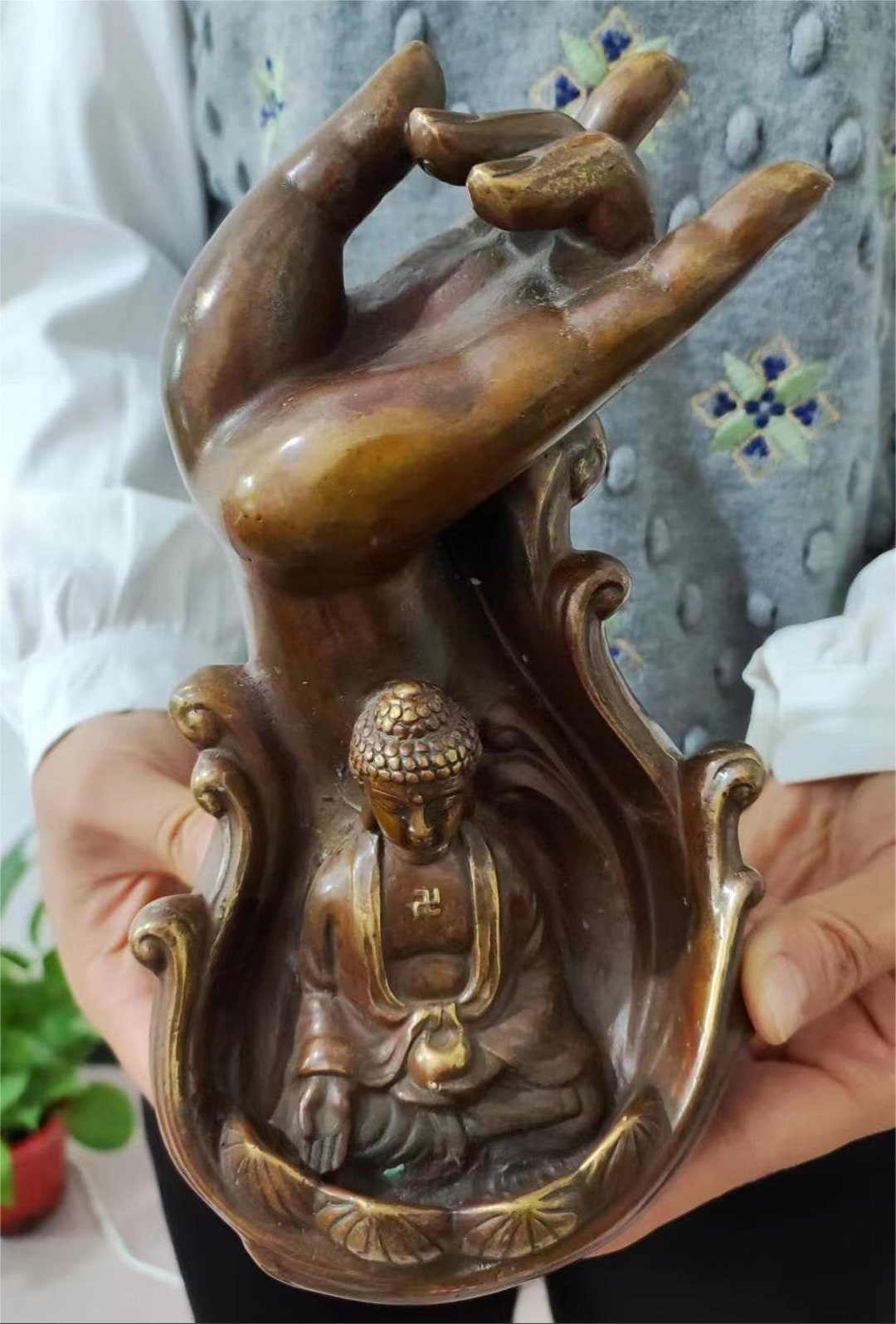Antiqued Thai Bronze Buddha Hand Mudra Sculpture Statue Door Handle ...