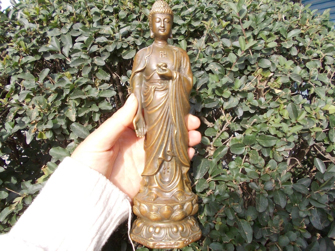 Copper Standing Lotus Buddha Statue Vintage Shakyamuni Amitabha Buddha ...