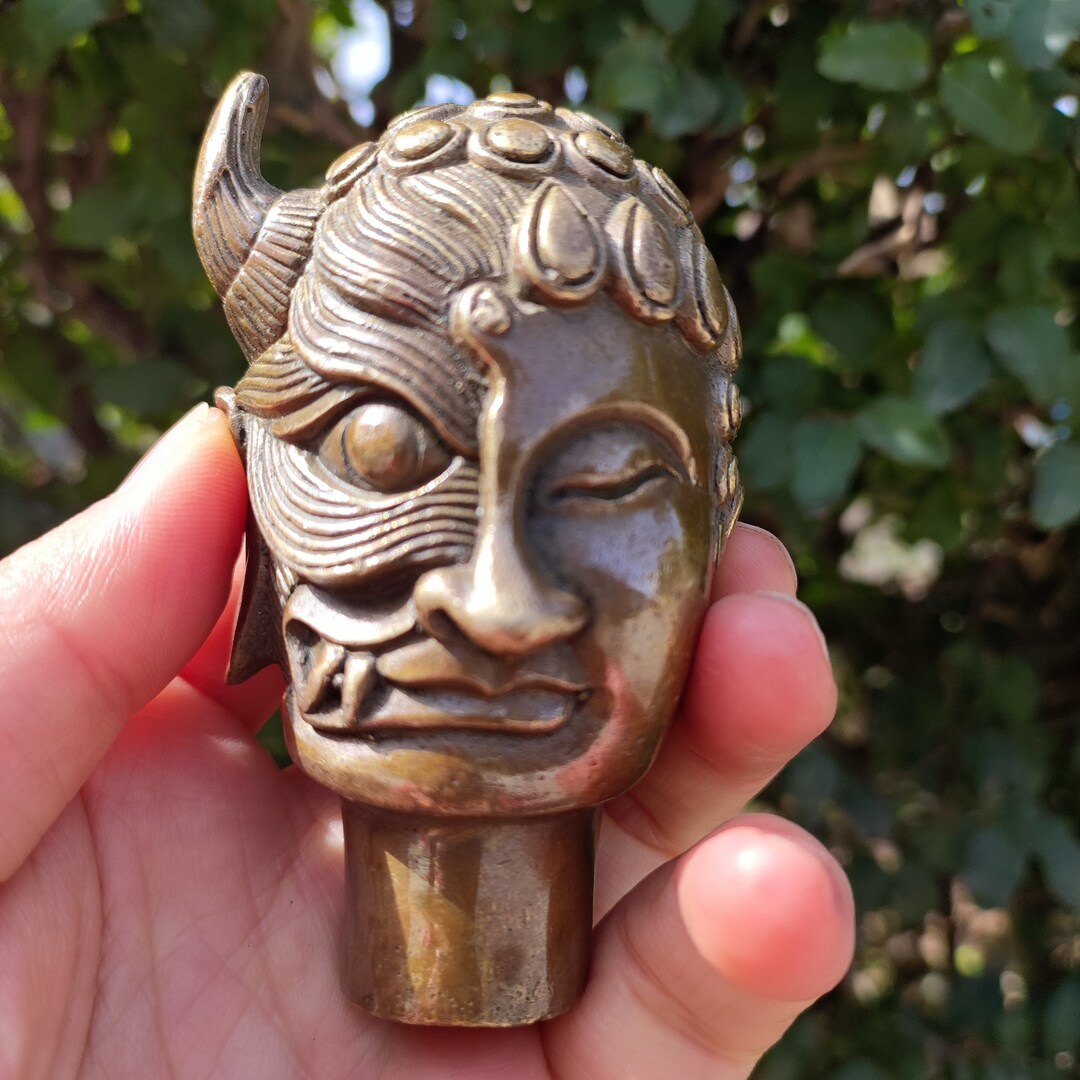Solid Copper Man Head Cane Ornament Antique Lion Handle Vintage Style ...