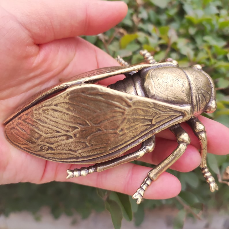 Vintage Halloween Vtg Style Brass Lucky Huge Cicada Statue Insect ...