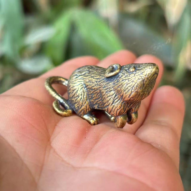Vintage Brass Mouse Figurine With Ring Home Desk Ornament Decoration - Etsy