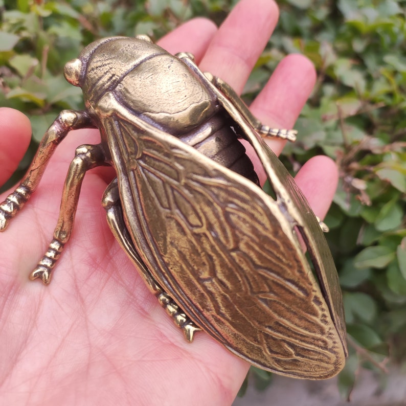 Vintage Halloween Vtg Style Brass Lucky Huge Cicada Statue Insect ...