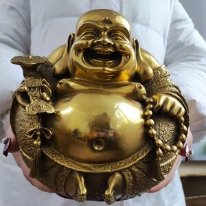 Copper Buddha Statue Outdoor, Altar Bookshelf Desktop Brings Good Luck ...