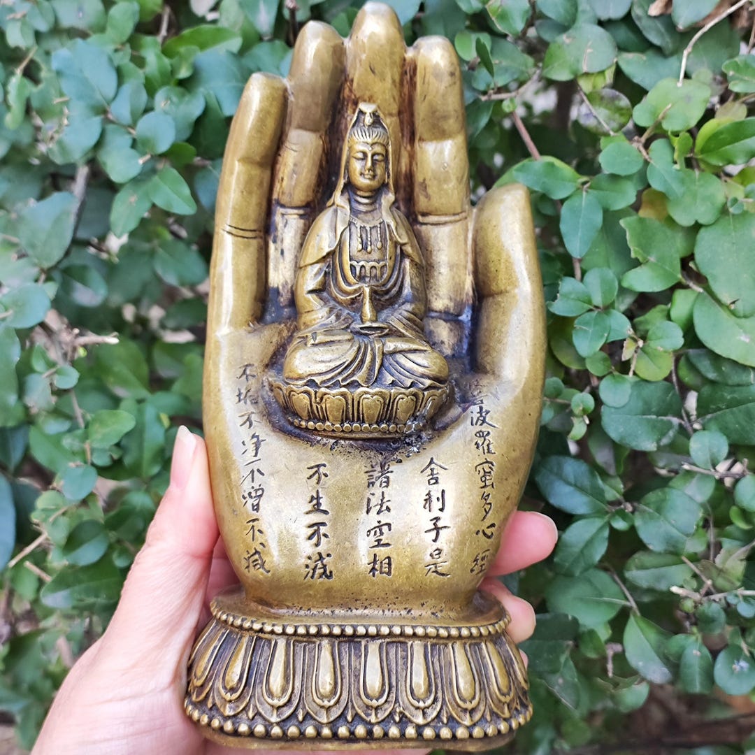 Antiqued Thai Brass Buddha Hand Mudra Sculpture Statue Door Handle Knob ...