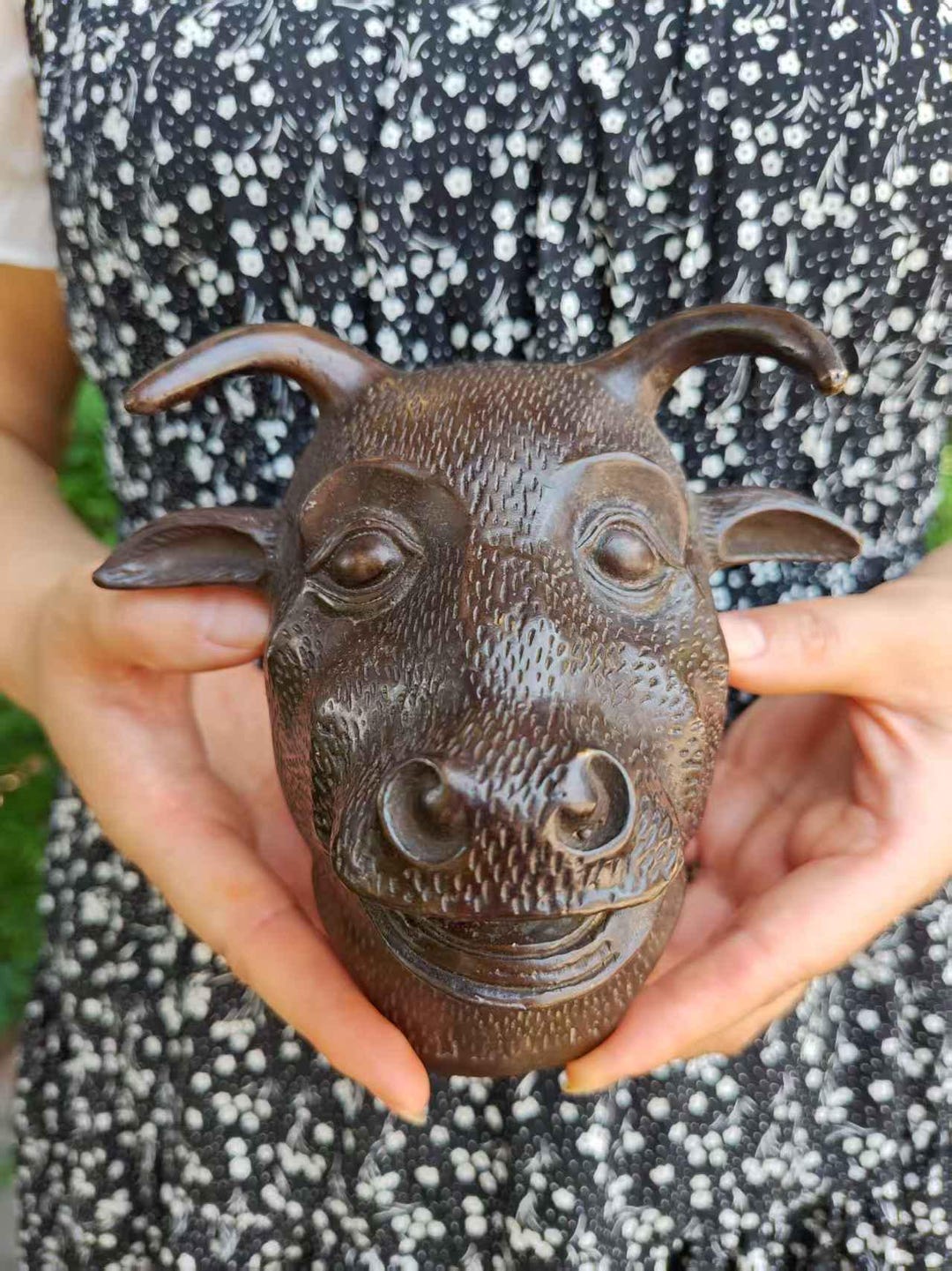 Fengshui 12 Zodiac Copper Cow Head Statue Old Chinese Bronze Cow Beast ...