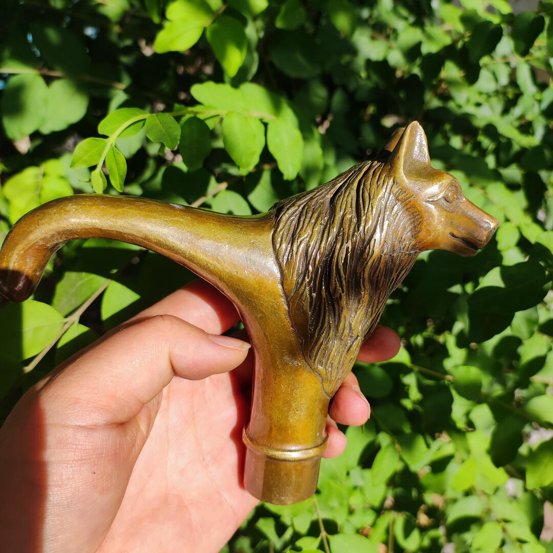 Solid Copper Cute Dog Head Cane Ornament Antique Lion Handle Vintage ...