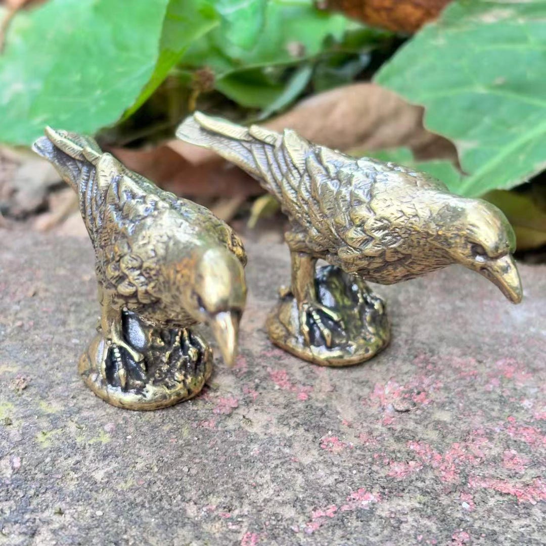 1 Item Antique Brass Crow Figurine Lucky Charm Metal Tea Pet Desktop ...