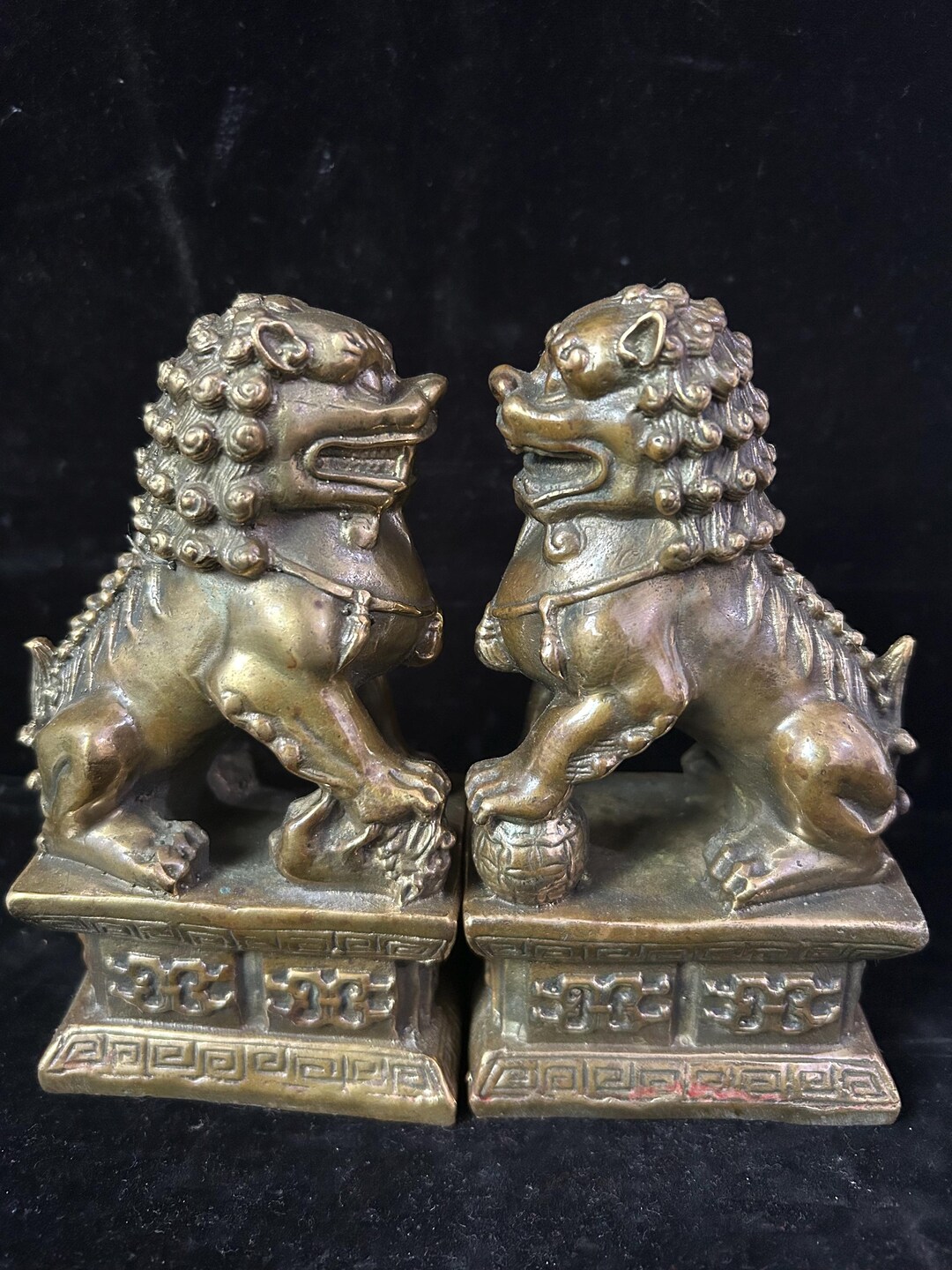 Rare Asian Copper Evil Fu Foo Dog Lion Statue Pair Signed,old Antiques ...