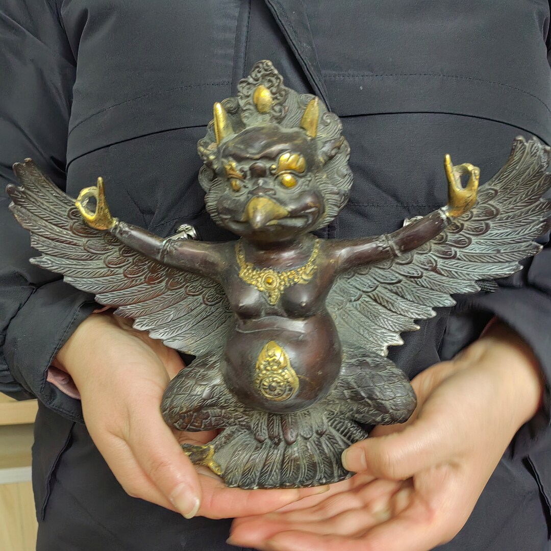 Tibet Tantric Sect Copper Winged Garuda Bird Eagle Buddha Statue Beast ...