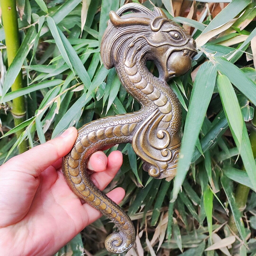 Exquisite Solid Copper Dragon Cane Ornament Fence Tip Animal Dragon ...
