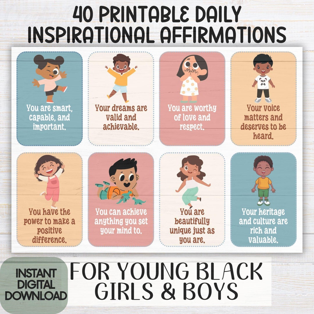 Empowering Affirmations Cards for Black Kids | 40 Printable Positive ...