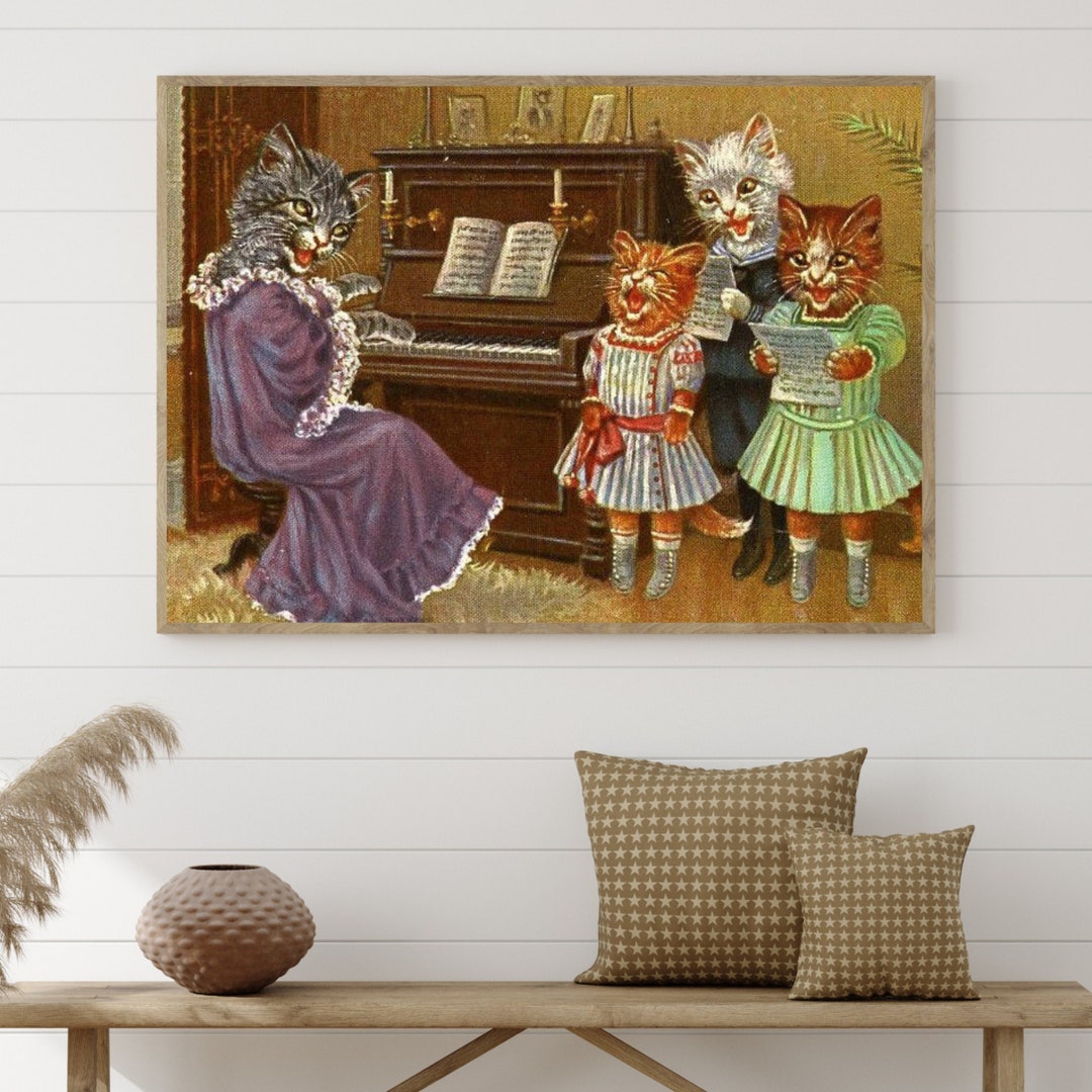 Vintage Cats Singing Choral Music, Cat Lover Gifts, Cat Illustration ...