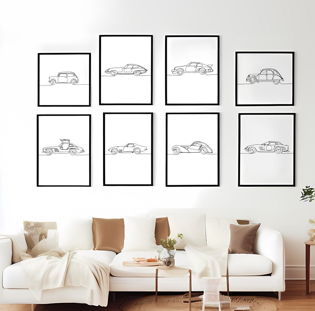 Minimalist Vintage Cars Line Art. Set of 8 (single Line Art). Instant ...