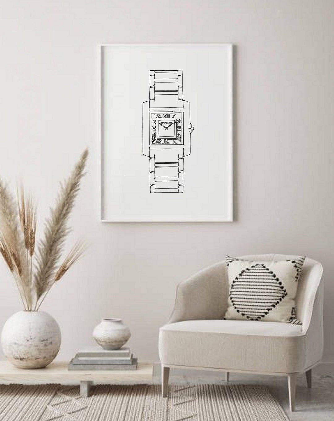 Minimalist Vintage Cartier Watch Line Art. Line Art Illustration ...