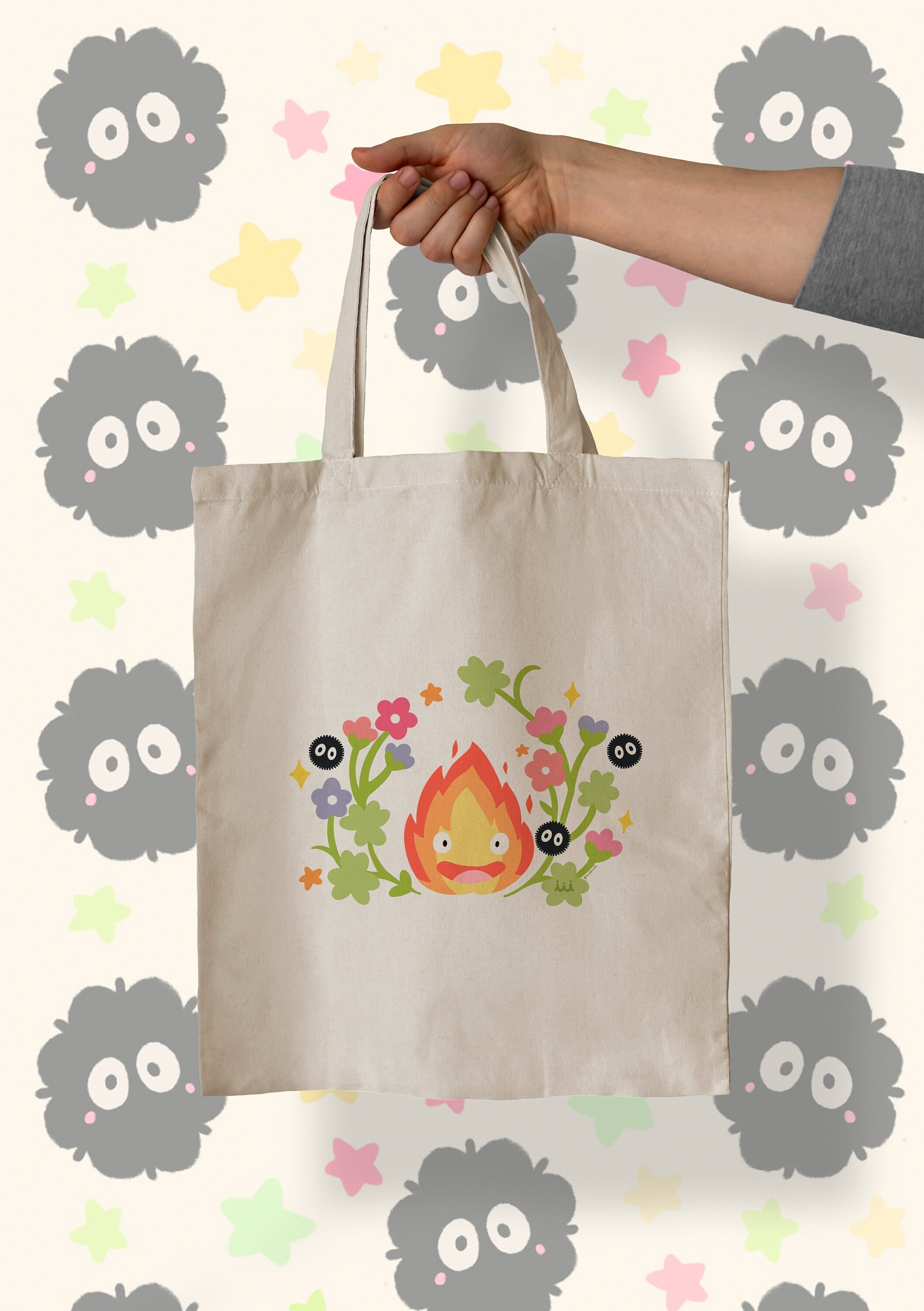 Tote Bag Calcifer Howls moving castle - Etsy España