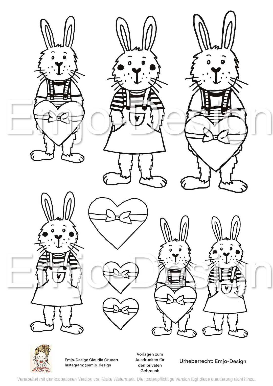 Bunny Love Painting and Craft Templates PDF Bunnies Large and Small for ...