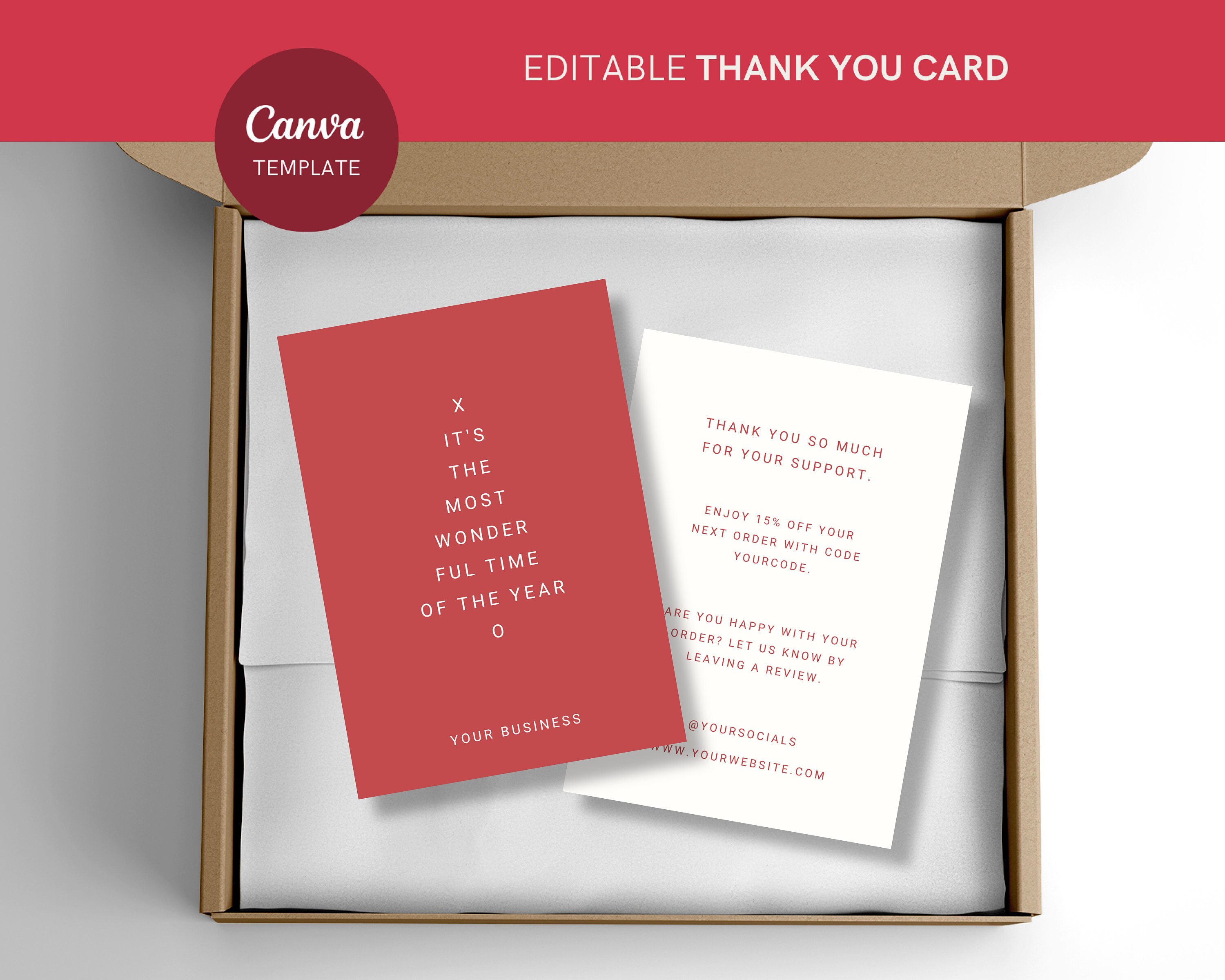 Editable Christmas Thank You Card // Business Template, Holiday Package ...